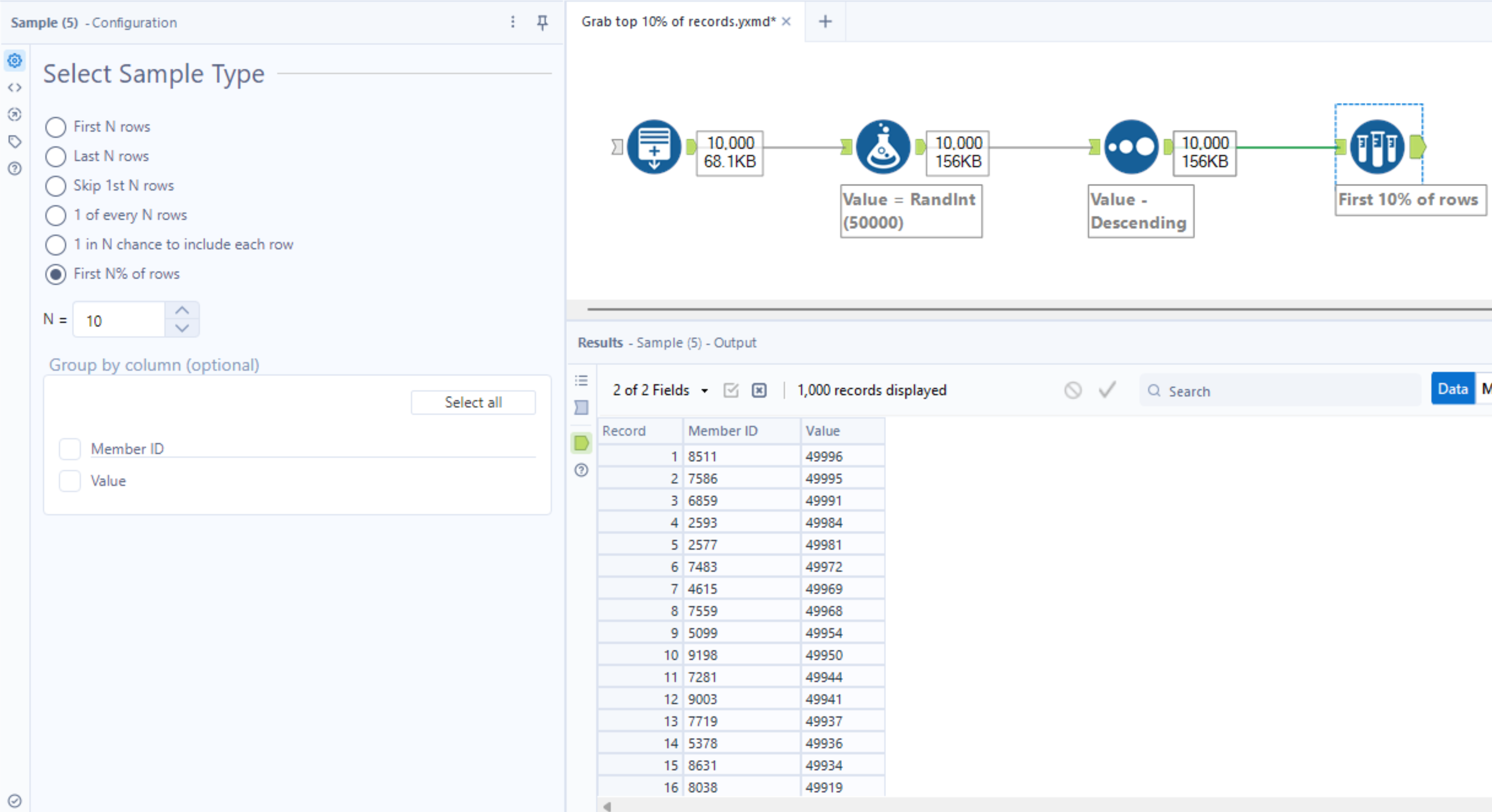 Solved: How do I get the top 10% of a dataset - Alteryx Community