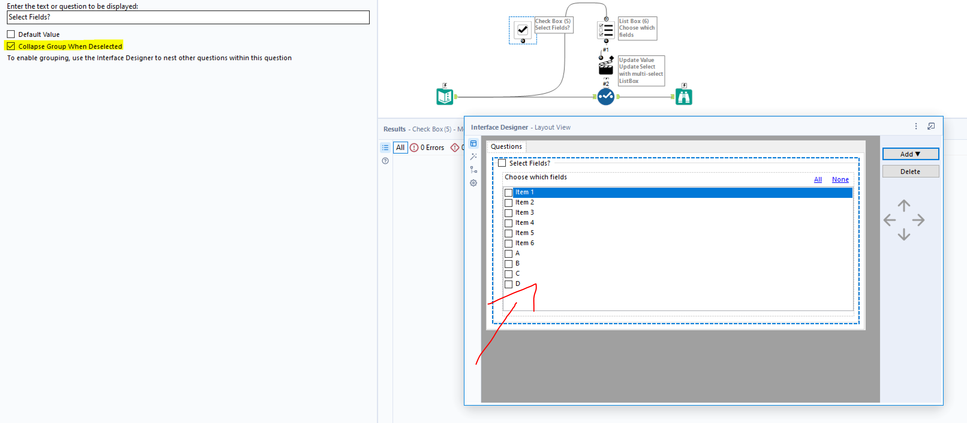 Solved: how to connect between check box and list - Alteryx Community
