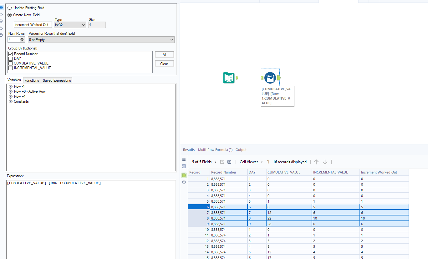 Solved: Work out the incremental values of a cumulative co... - Alteryx Community