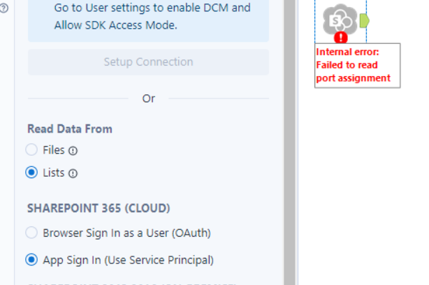 SharePoint list error: Failed to read port assignm... - Alteryx Community