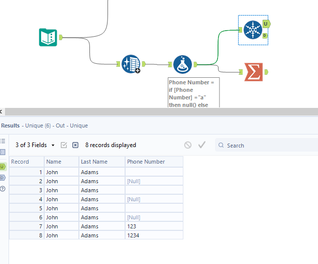 Unique tool not giving correct data while using AM... - Alteryx Community