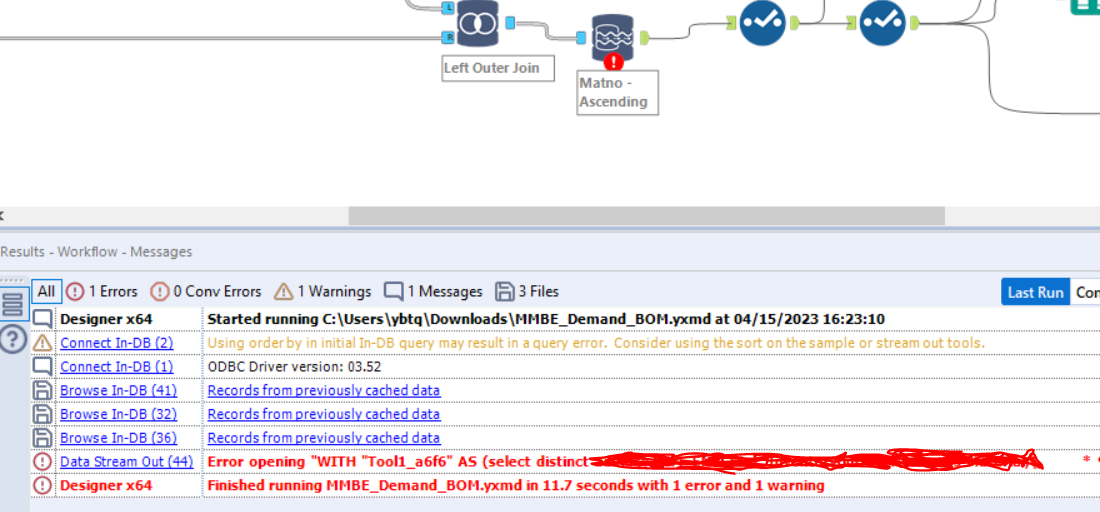Error opening with "Tool1" AS (Select distinct ...... - Alteryx Community