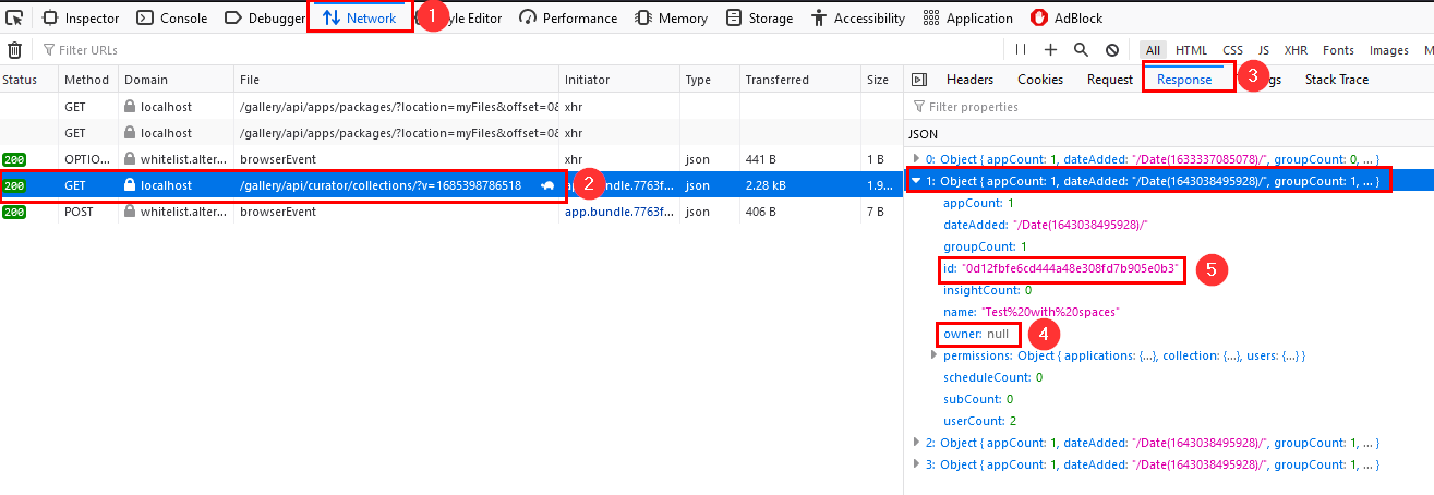 Collections in the Admin view shows a blank page