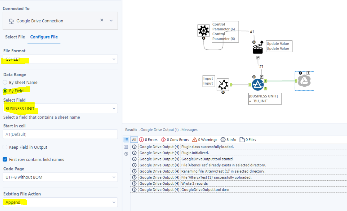 Solved: Output to tab in google sheet based on column - Alteryx Community