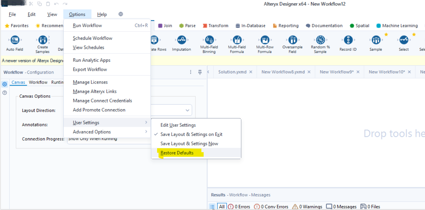 Solved: How do I get my Results Window to go back to the B... - Alteryx ...