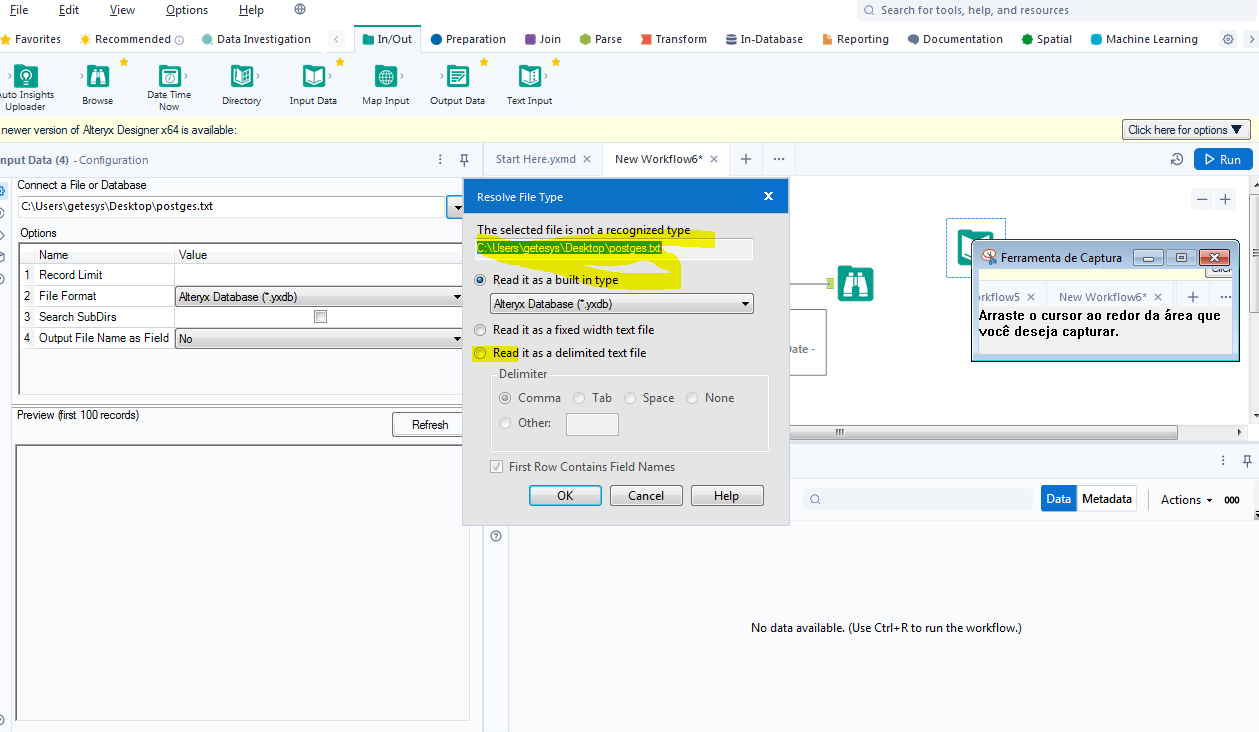 TXT File option not available in Input Data drop d... - Alteryx Community