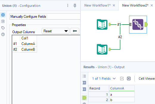 Union of 2 streams make 1 stream values all null - Alteryx Community