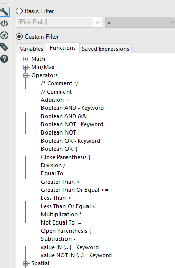 Solved: Command list for custom filters - Alteryx Community