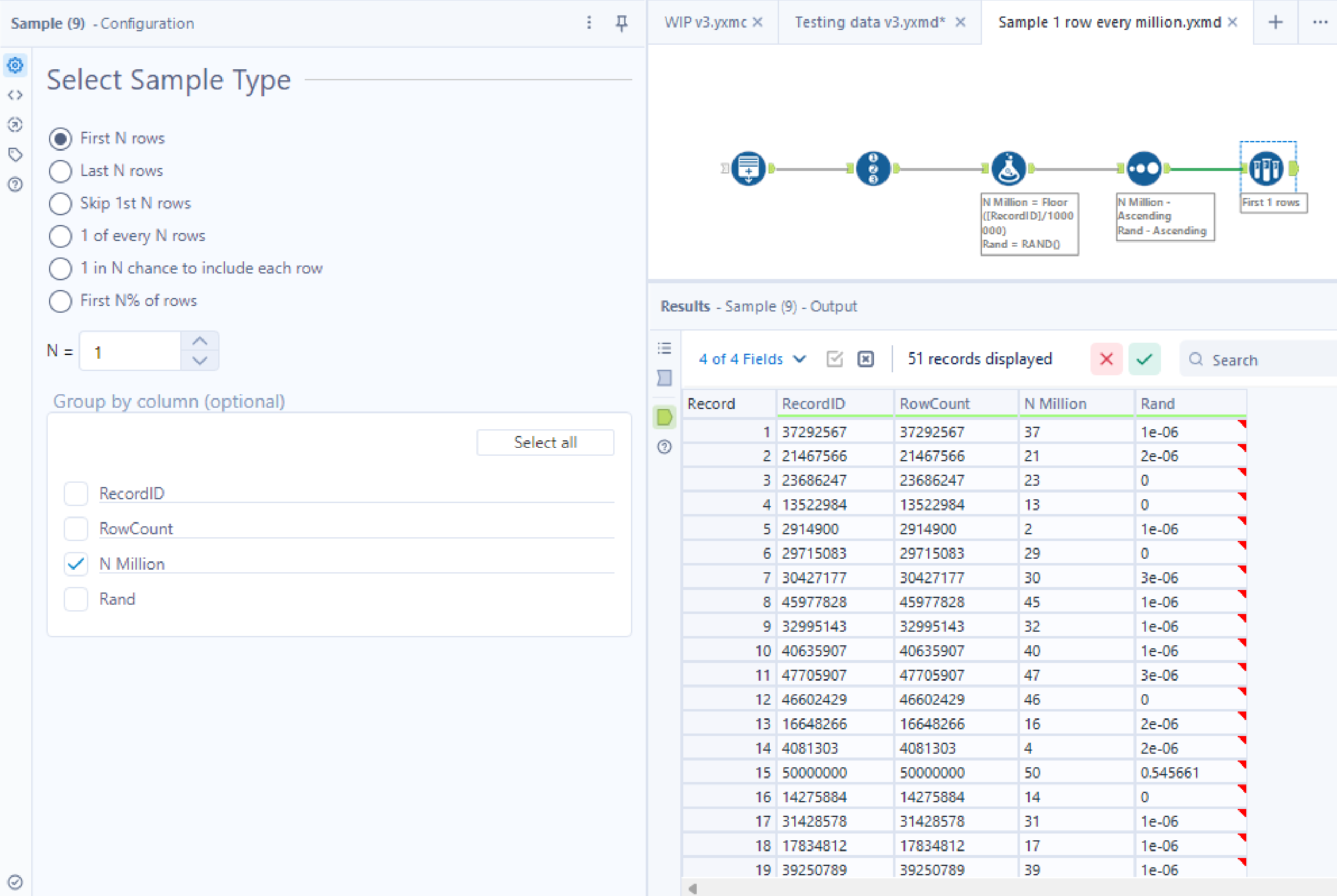 Solved: Sample one item every million rows (from a larger ... - Alteryx Community