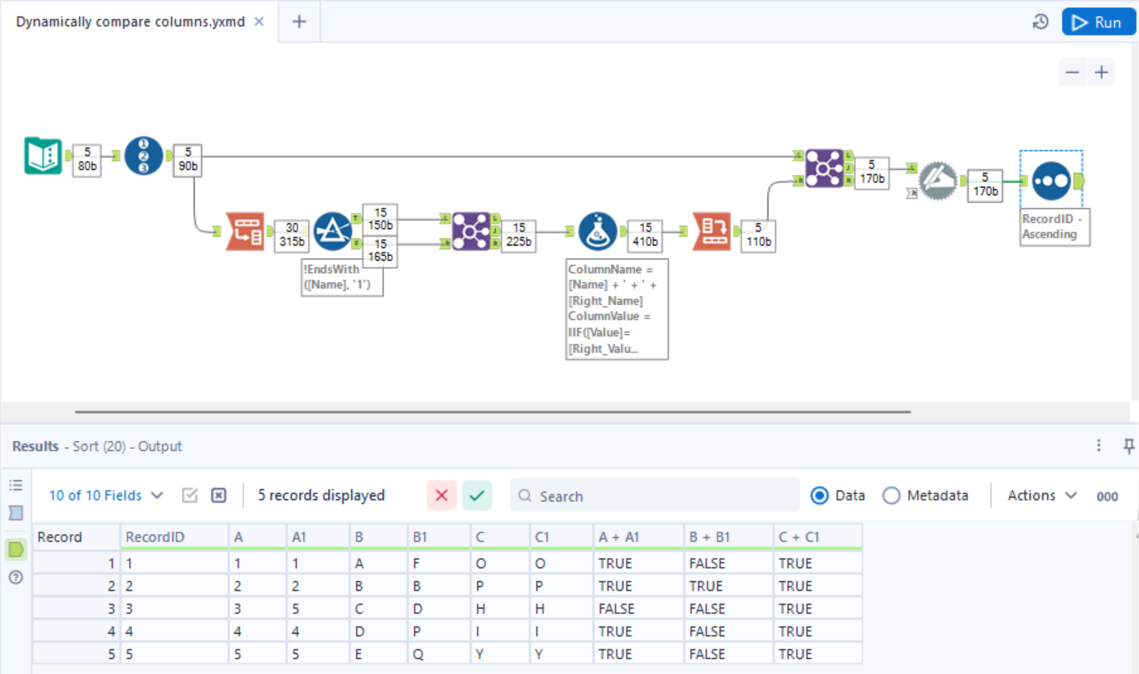 Solved: How to Compare multiple Column wihtout using dedun... - Alteryx Community