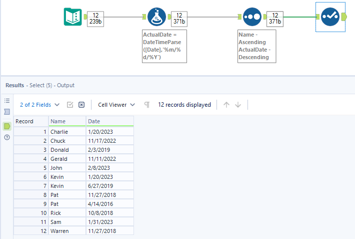 Solved: Sorting By Date but grouping by another name/strin... - Alteryx Community