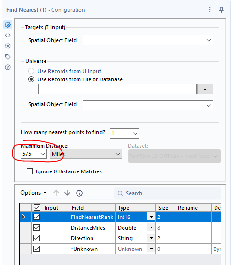 Solved: Find nearest tool - can't set custom distance - Alteryx Community