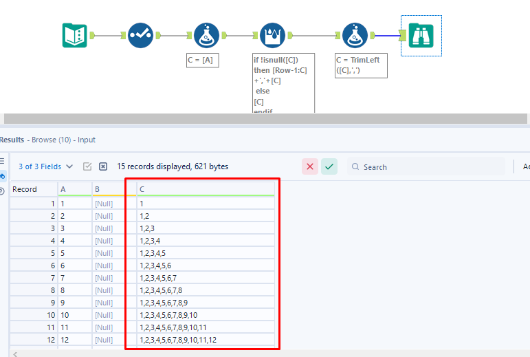 Solved: excel formula in alteryx (=Cell A1&","& Cell A2) - Alteryx Community
