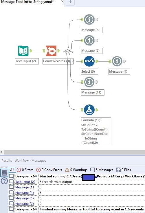 Message Tool Not Converting Count Records Tool Res... - Alteryx Community