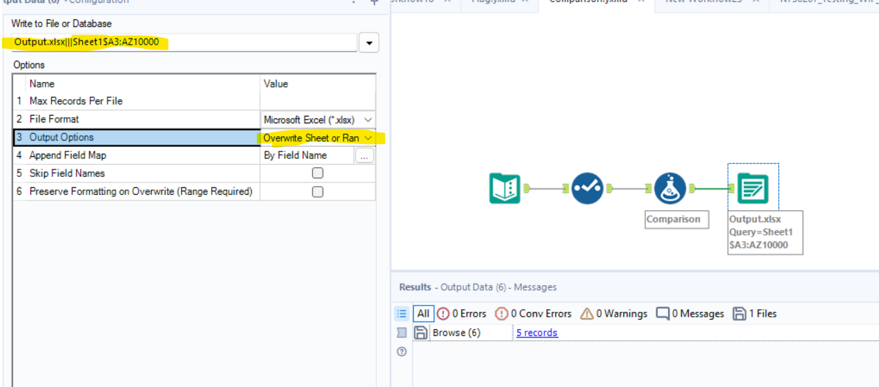 Overwriting data into specific tabs and rows - Alteryx Community