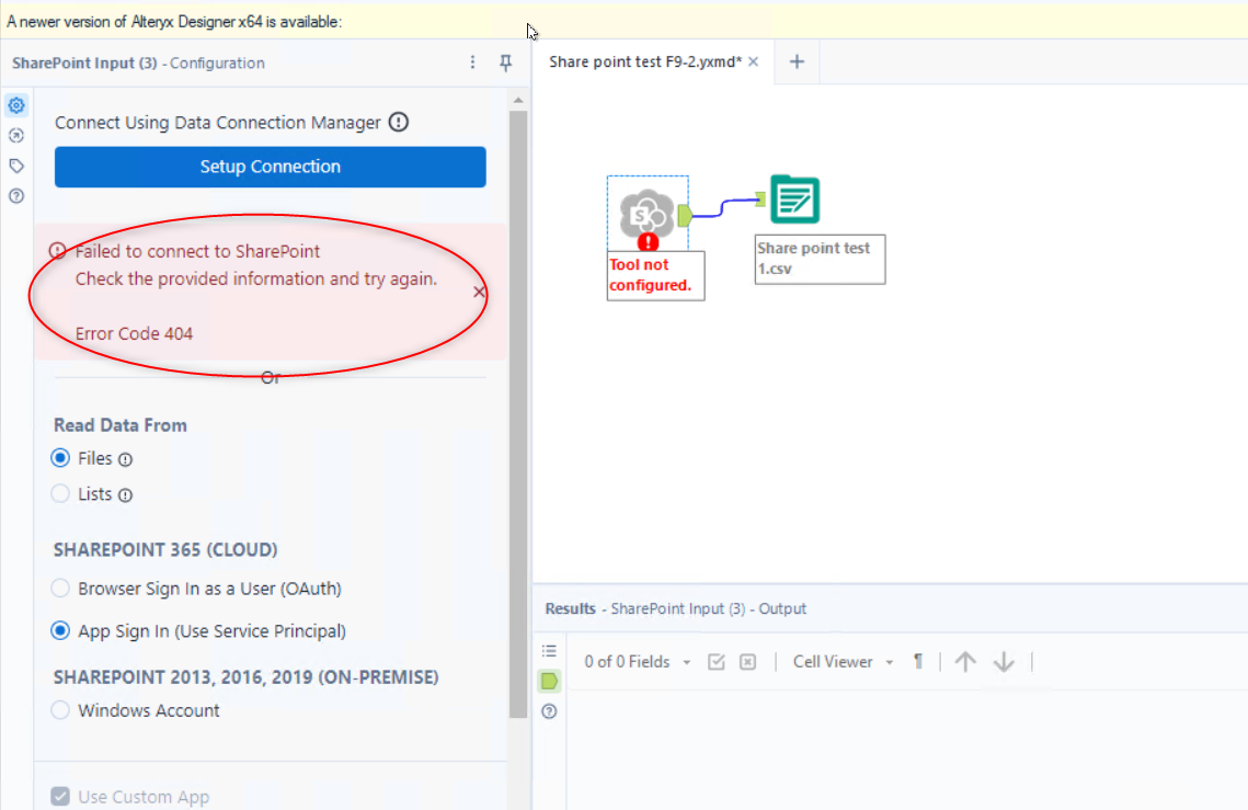 Sharepoint input tool works locally but not in the... - Alteryx Community