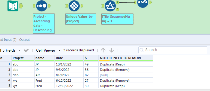 How do I remove the row with the older date from a... - Alteryx Community