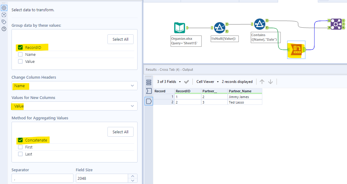 Solved: Cross-tab / Transform to organize data - Alteryx Community