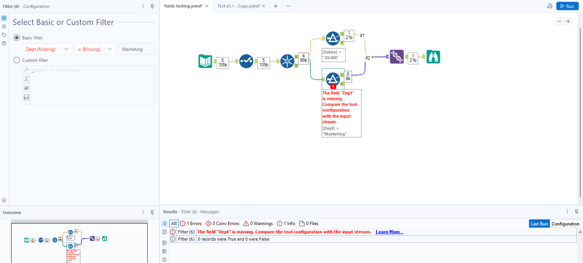 Error in Filter and Unique Tool when the Fields ar... - Alteryx Community