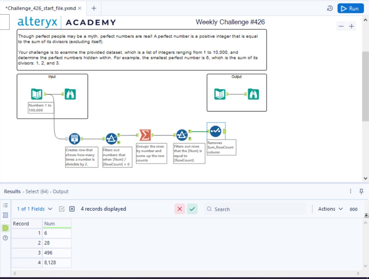 Challenge #426: Perfect Numbers - Alteryx Community