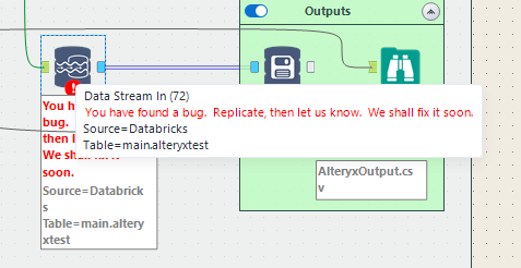 Databricks Data Stream In Tool found bug - Alteryx Community