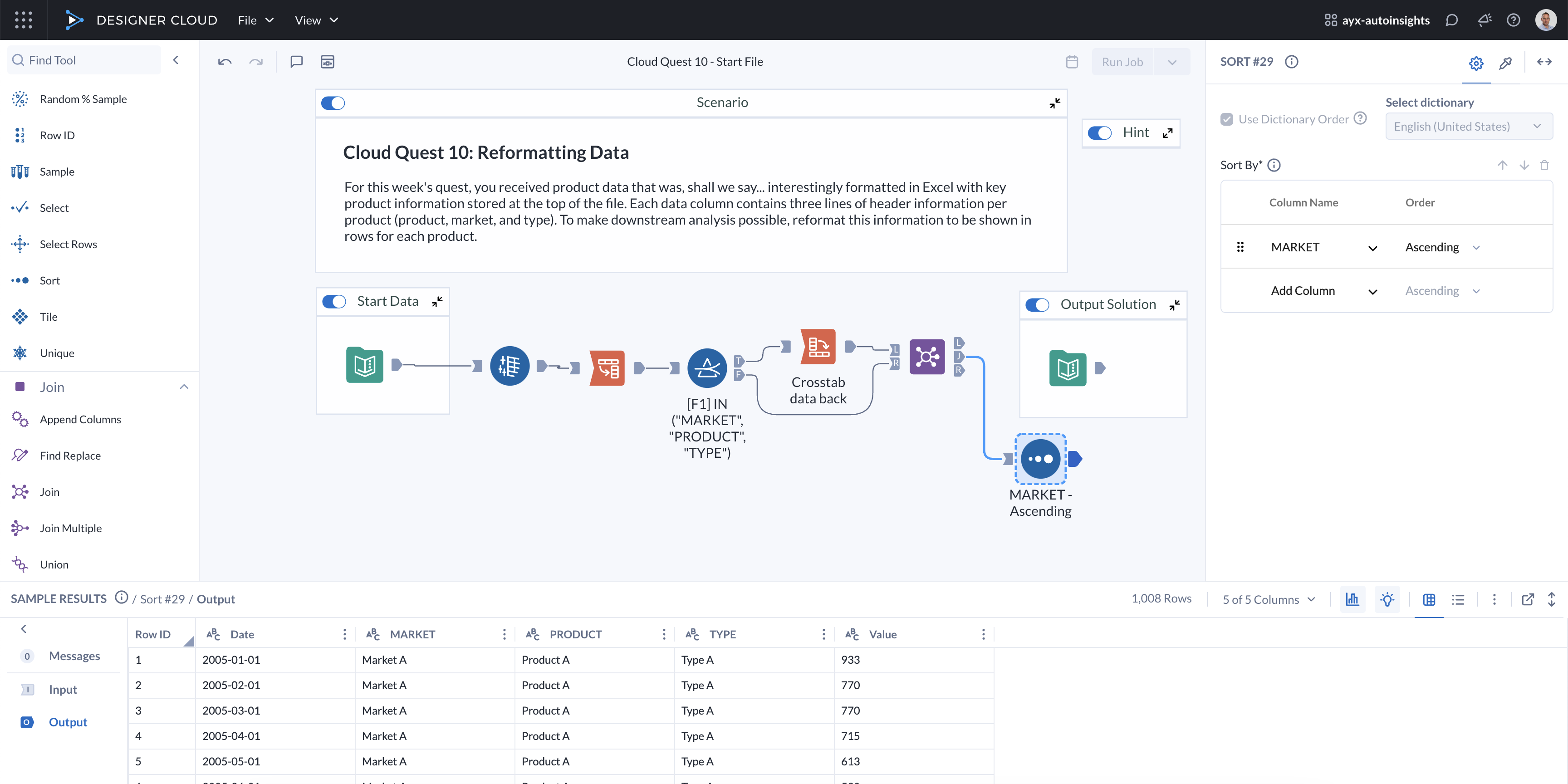 Cloud Quest #10: Reformatting Data - Alteryx Community