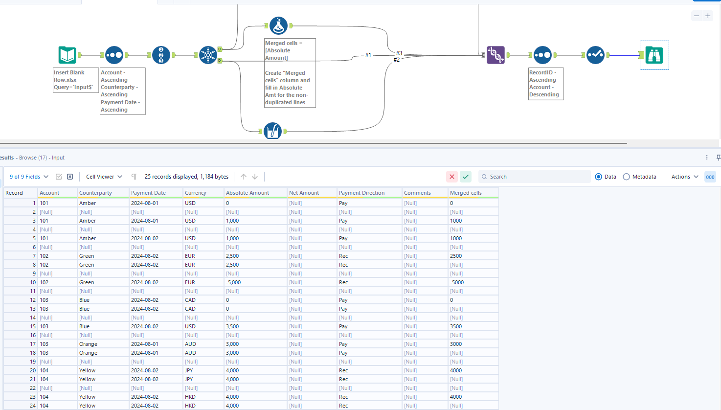 Solved: Insert Blank Row if conditions matched - Alteryx Community