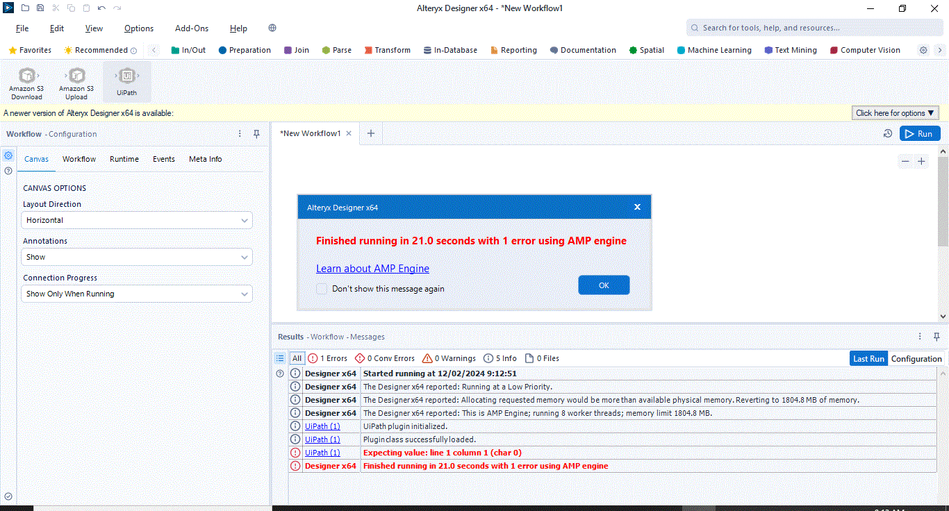 Error While Running A Workflow Connected To Uipath Alteryx Community