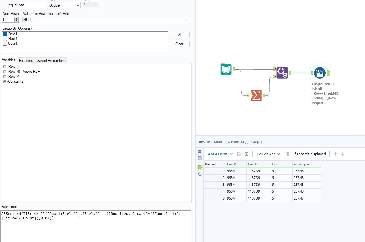 Solved: Split Amount Evenly Across Rows with 2 Decimals - Alteryx Community