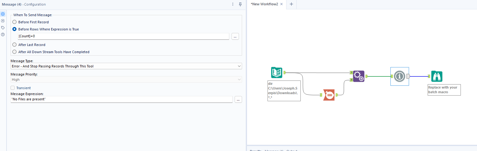 Solved: Stop running the workflow if no files are present - Alteryx Community