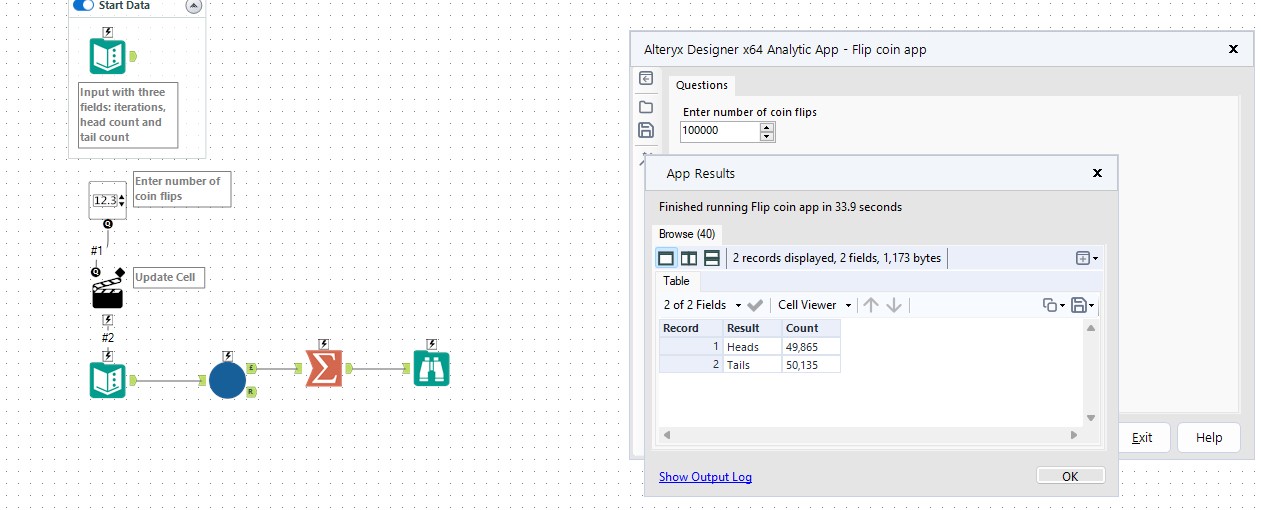 Challenge #478: Build a Coin Flip Simulation App - Alteryx Community