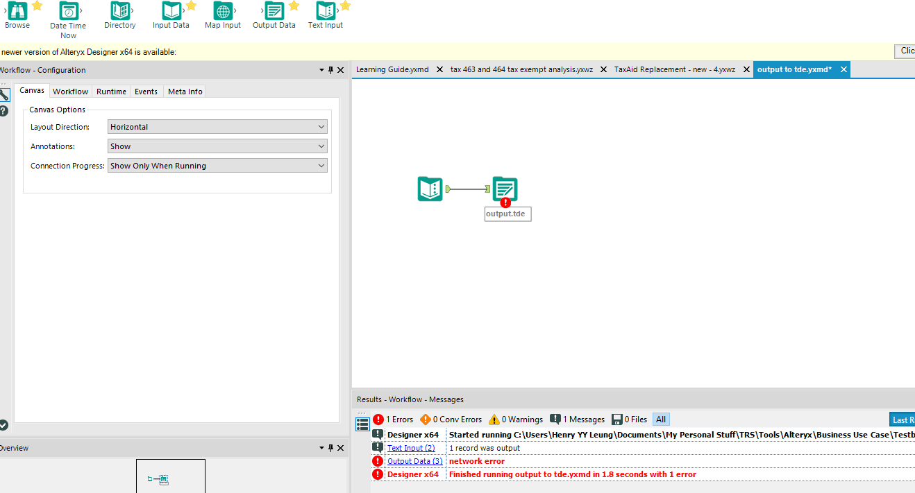 Solved: Error in output to a TDE file - Alteryx Community
