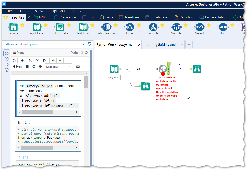 Solved: Python: There is no valid metadata for the outgoin... - Alteryx Community