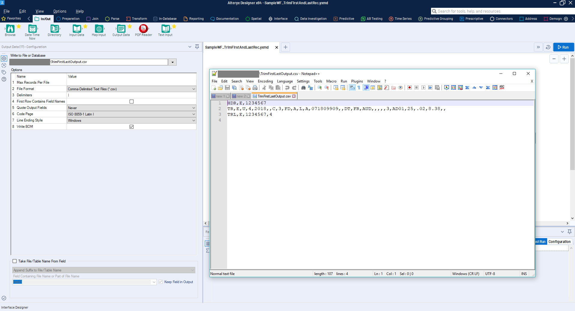 Solved: Trim CSV output - Alteryx Community