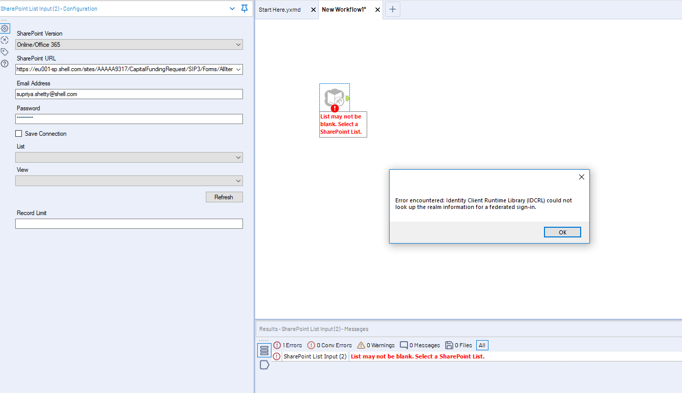 Error in Sharepoint List Input tool - Alteryx Community
