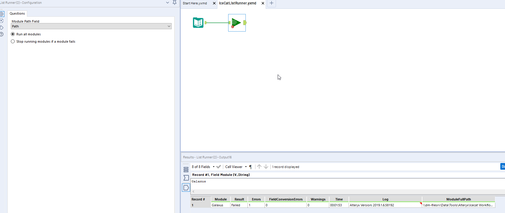 Solved: Error message fail in listrunner - Alteryx Community