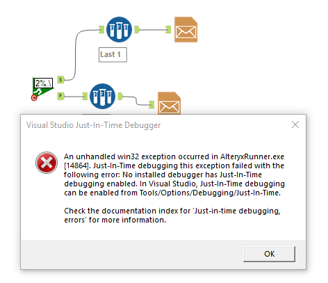 Solved: Alteryx Crashing - Visual Studio Just-In-Time Debu... - Alteryx ...